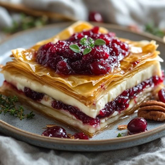 Layered Phyllo Pastry with Brie, Cranberry Sauce, and Pecans - Newsile