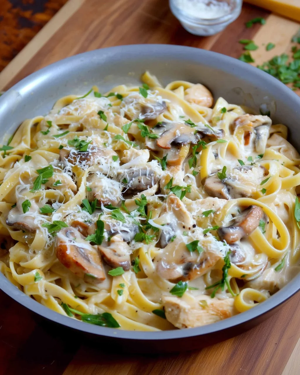 Light Chicken and Mushroom Fettuccine